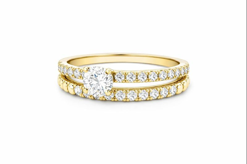 14K Gold Wedding Ring with Zirconia's – Isaac Jewelry